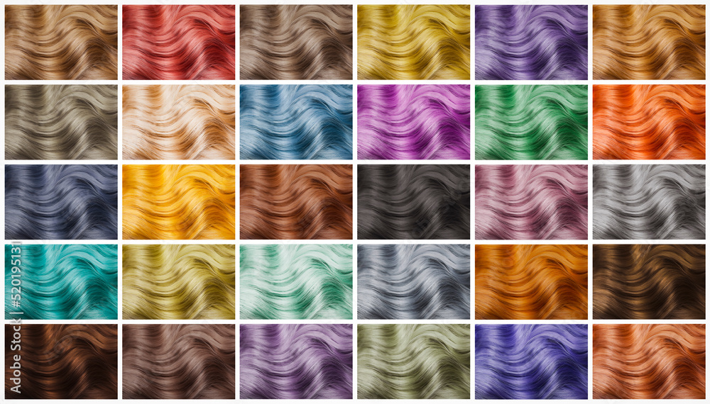 Collage with multicolored hair samples. Color palette Stock Photo ...