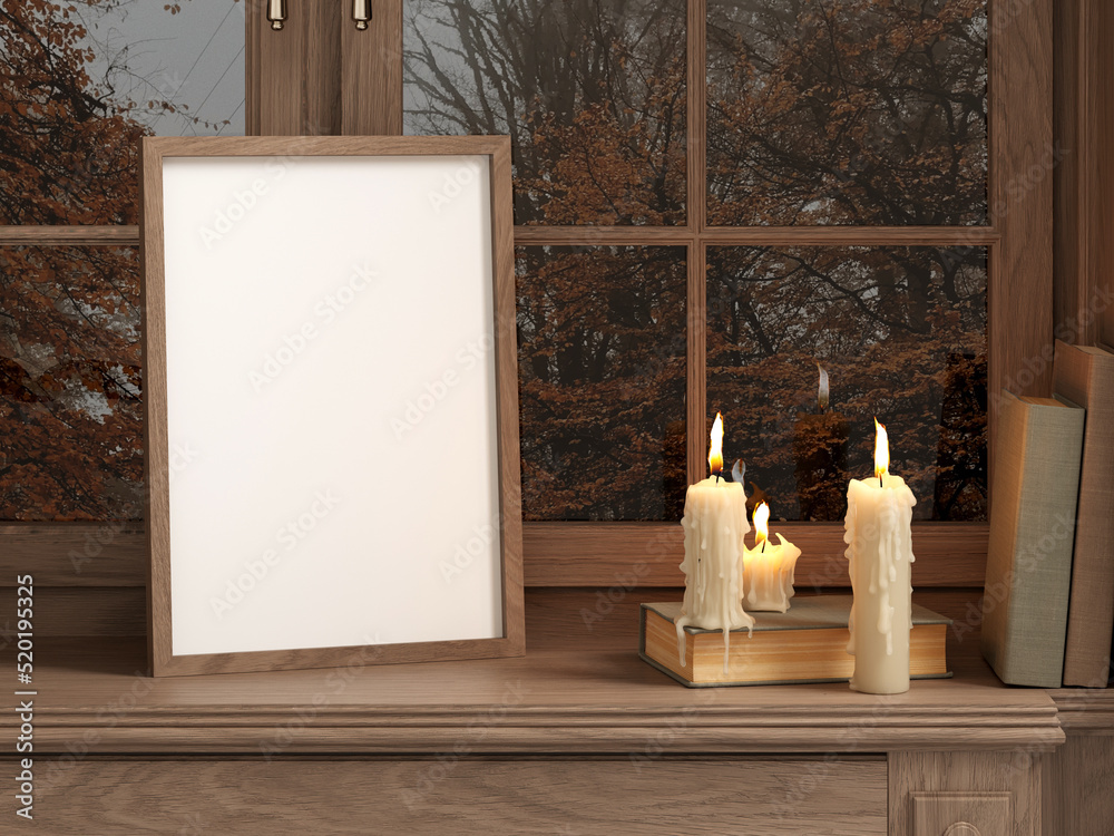 Frame mockup in home interior background, 3d render Stock Illustration ...