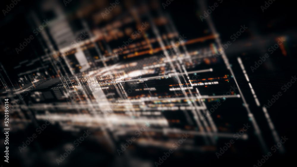 Futuristic abstract de-focus flowing data matrix, meta, metaverse ...