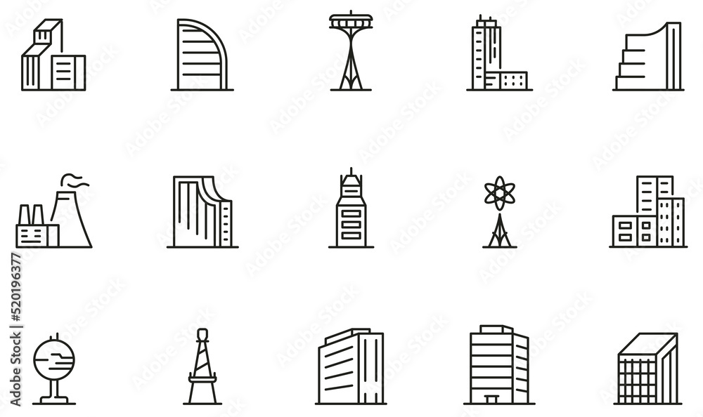 Vector Set of Linear Icons Related to Urban Buildings, Architecture and ...