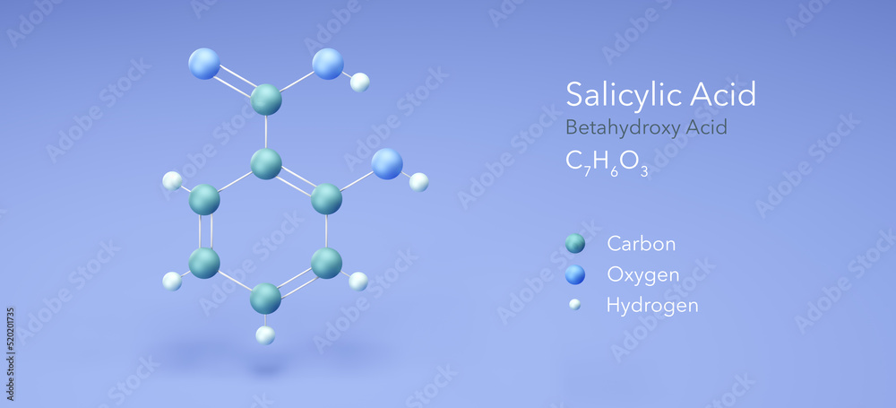 Plakat salicylic acid, betahydroxy Acid. Molecular structure 3d ...