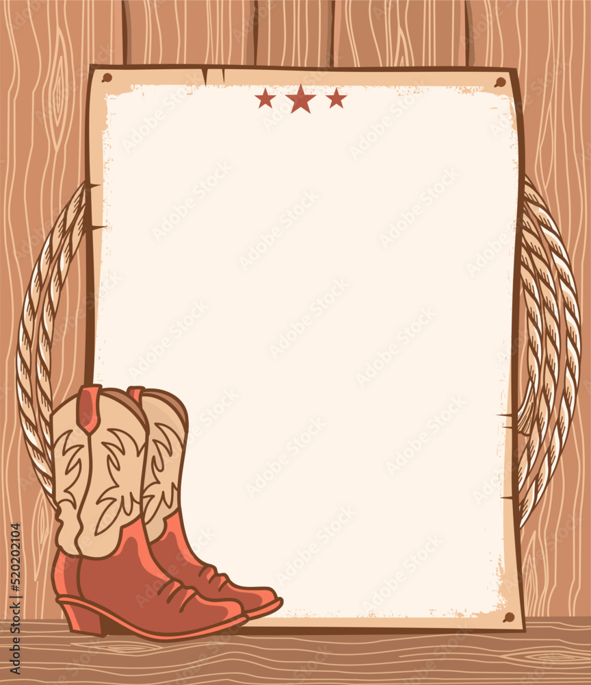 Cowboy paper background for text. Vector western illustration with ...
