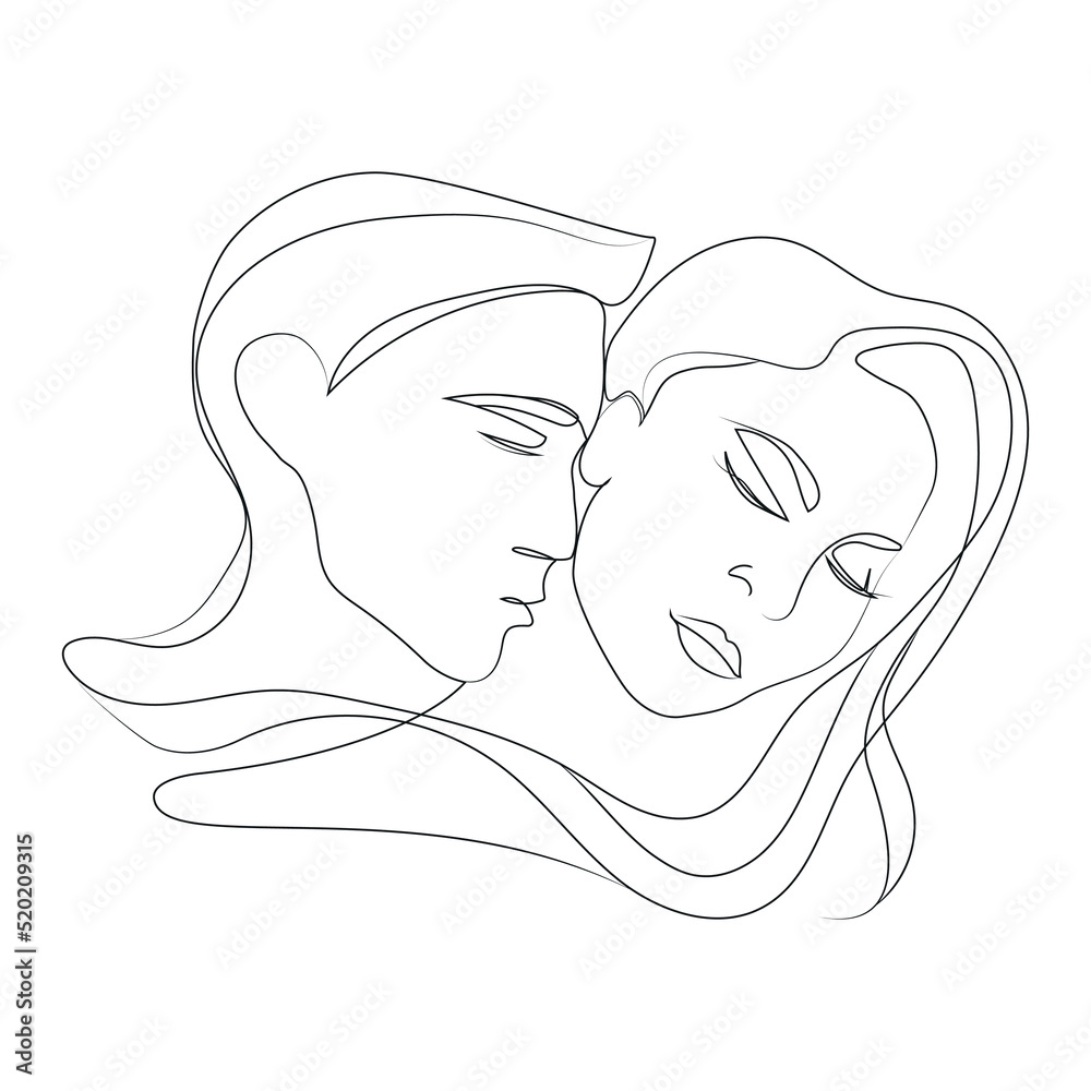 Abstract Man And Woman In Love Continuous Line Drawing Vector