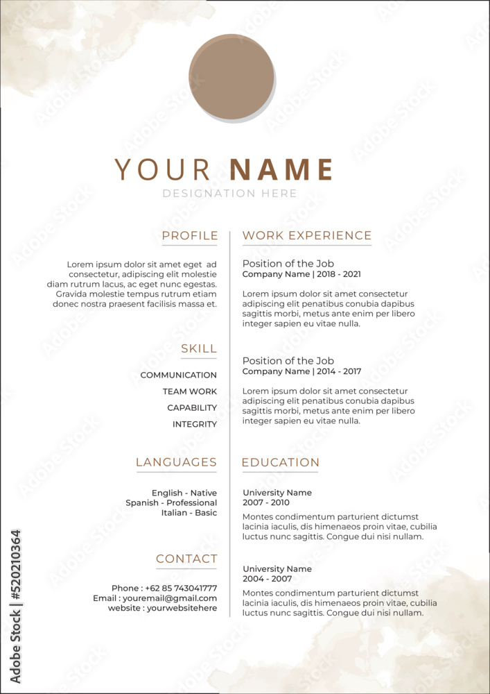 Editable Print Ready CV or resume design with Modern Simple Clean Flat ...