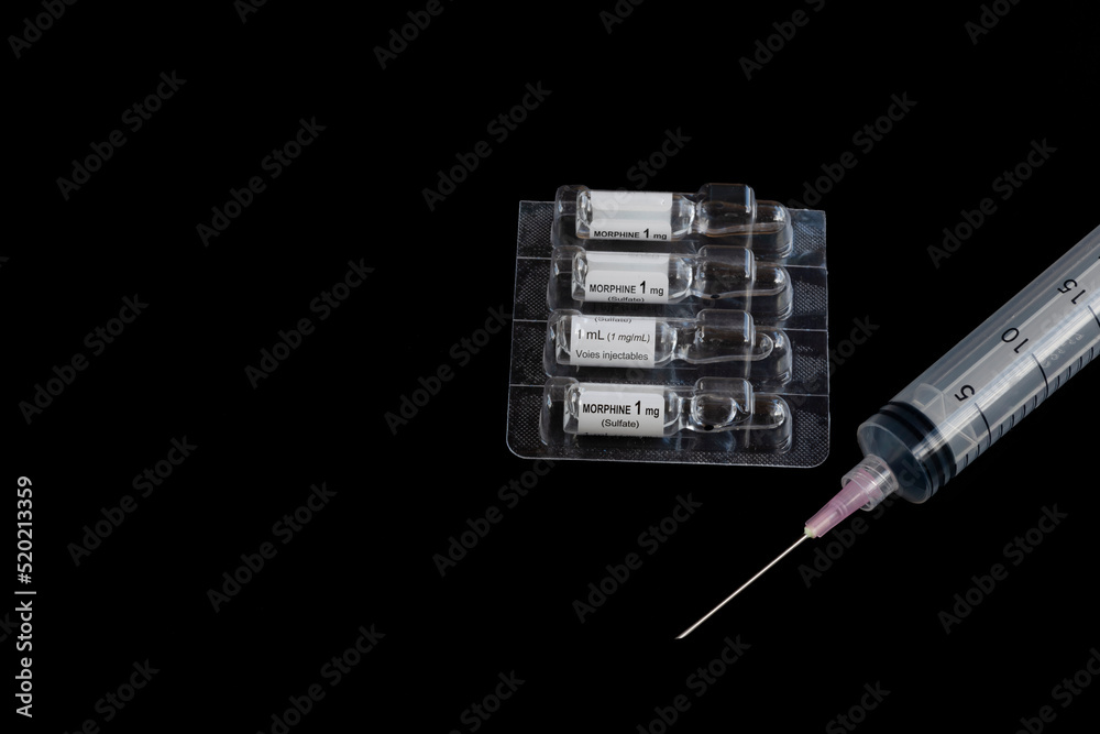 liquid morphine sulfate in glass vial for injections or infusion ...