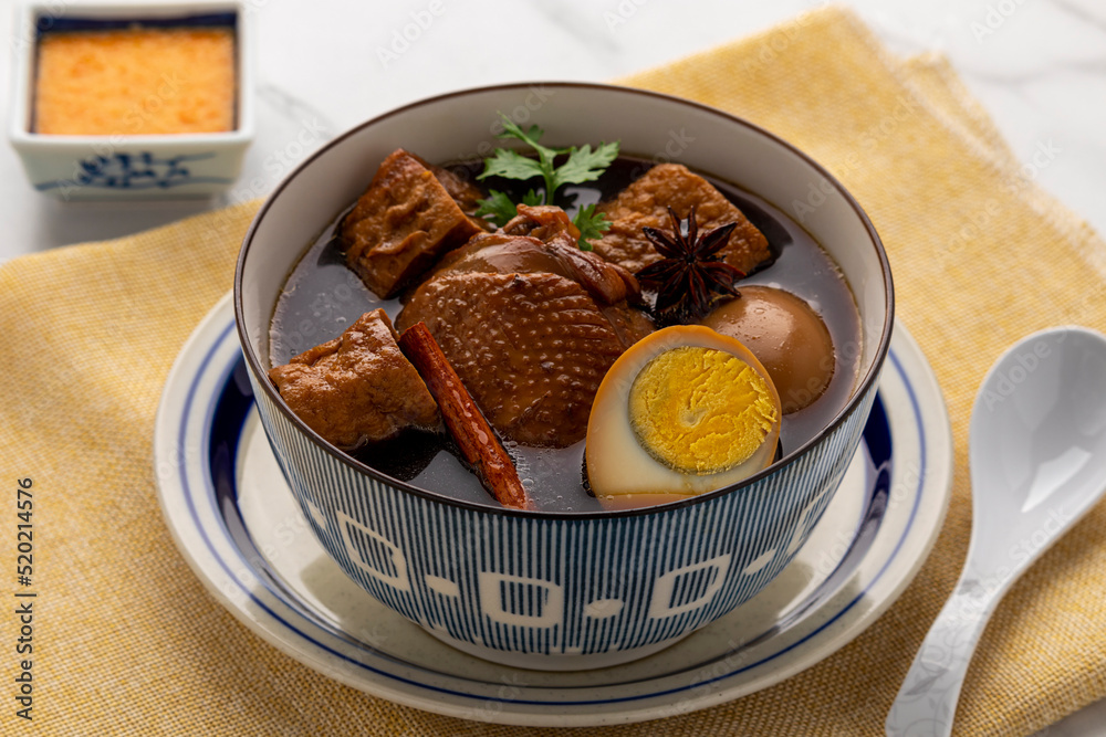 Chicken and egg stew with Chinese five spices or Gai Palo served in a ...