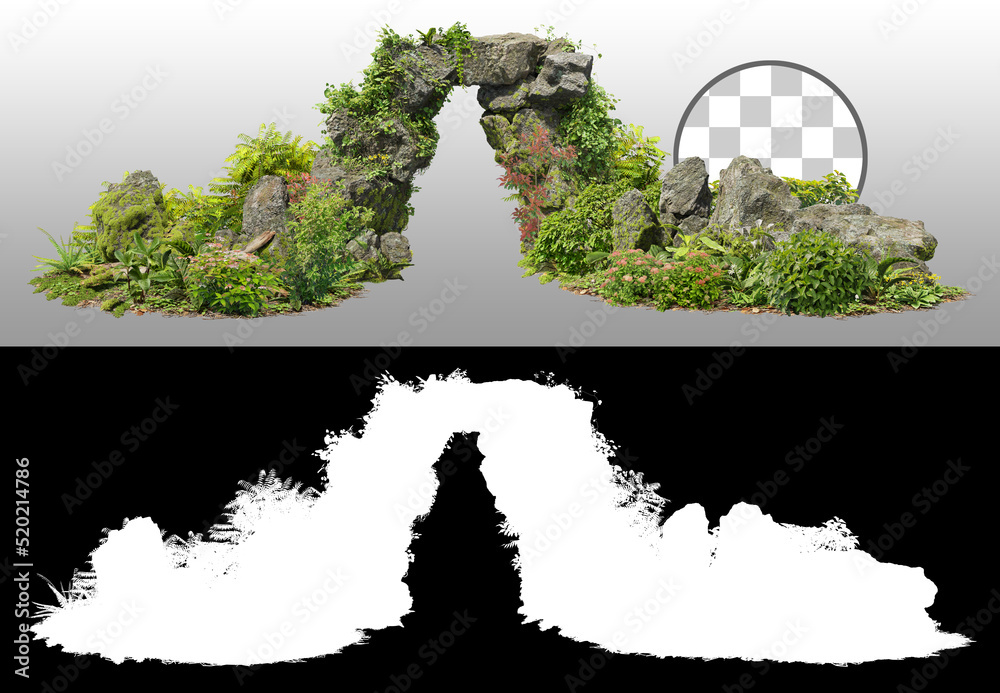 Cutout natural rock arch in the forest. Stone arch isolated on ...
