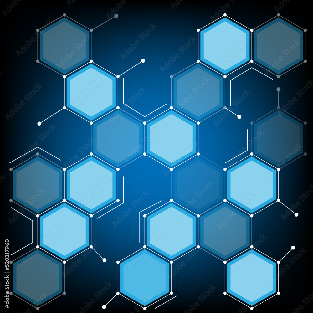 Vector hexagon shape abstract technology and science background concept with blue color molecule ...