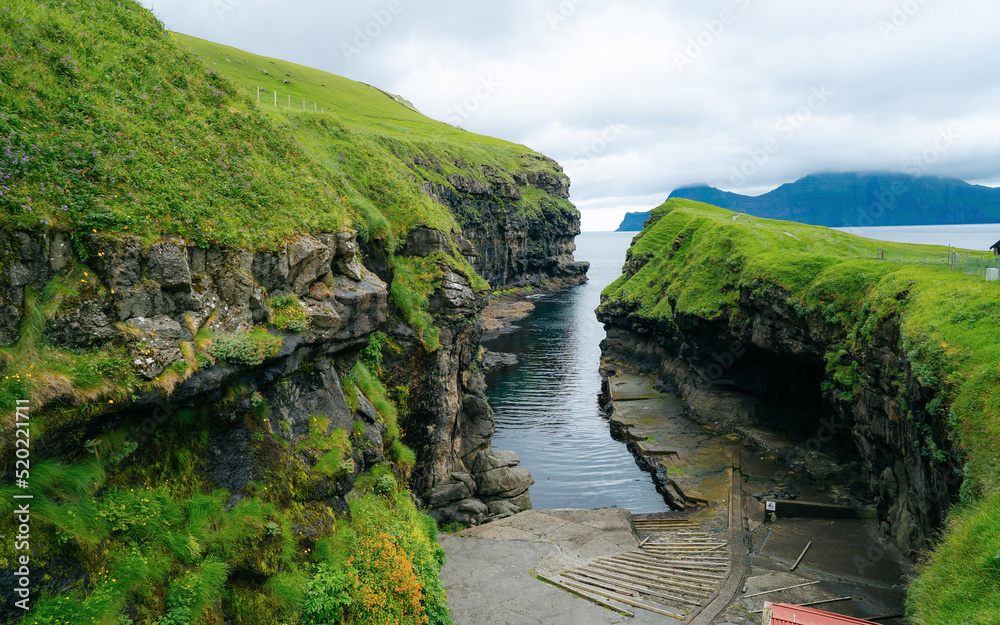 Gjógv gorge harbour, Faroe islands, Denmark, Europe : One of the most ...