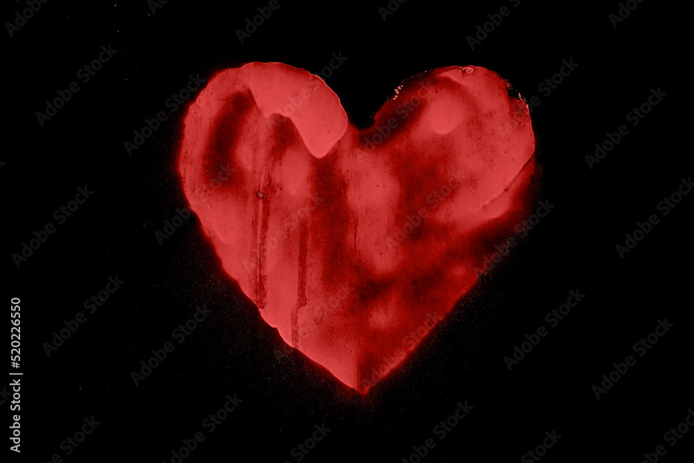 Spray Paint red Heart isolated on black Background. Symbol of Love for ...