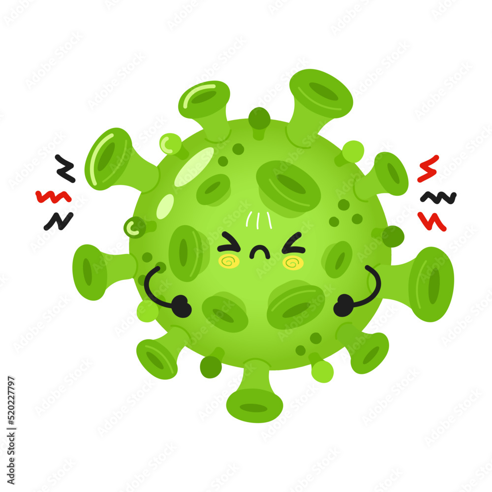 Cute angry virus character. Vector hand drawn cartoon kawaii character ...