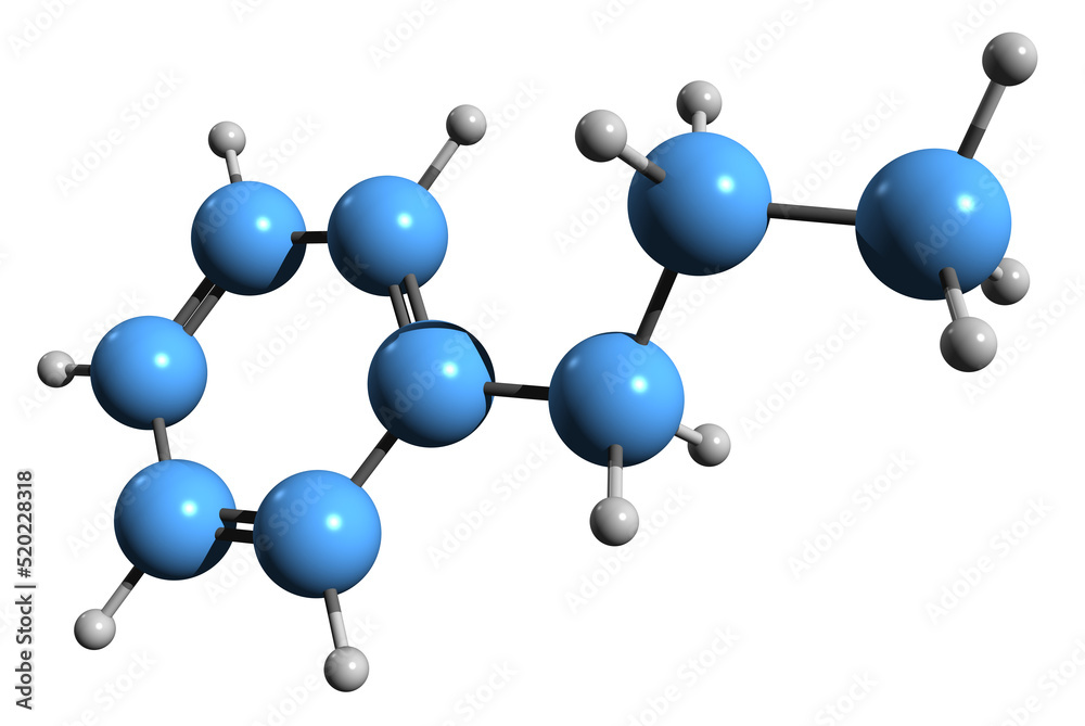 3D image of propylbenzene skeletal formula - molecular chemical ...