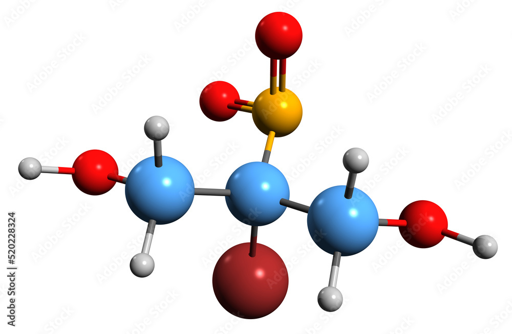 3D image of 2-bromo-2-nitro-1,3-propanediol skeletal formula ...