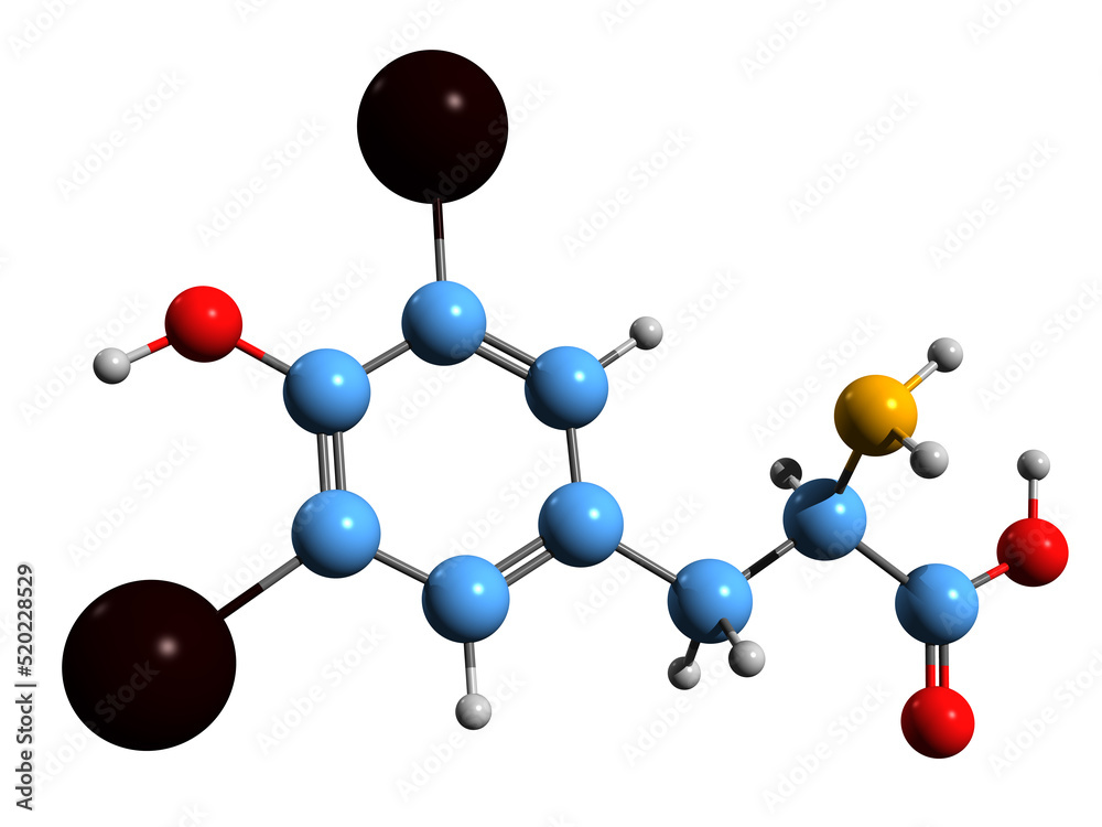 3D image of Diiodotyrosine skeletal formula - molecular chemical ...