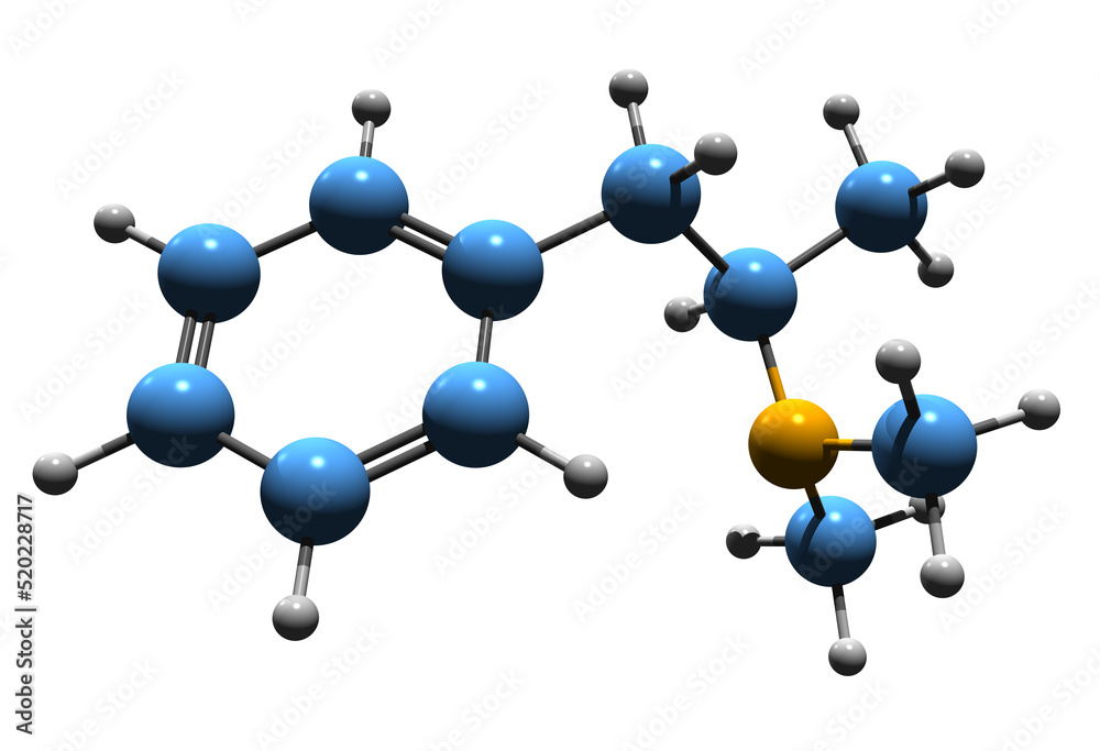 3D image of Dimethylamphetamine skeletal formula - molecular chemical ...