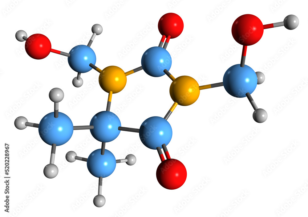 3D image of DMDMH hydantoin skeletal formula - molecular chemical ...