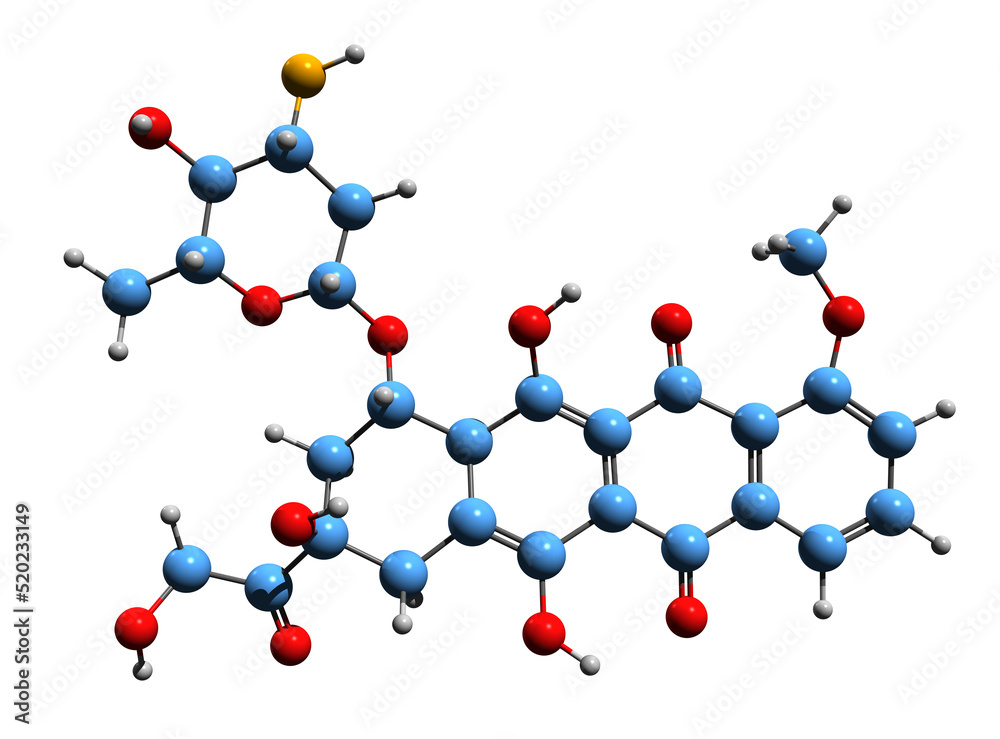 3D image of Doxorubicin skeletal formula - molecular chemical structure ...