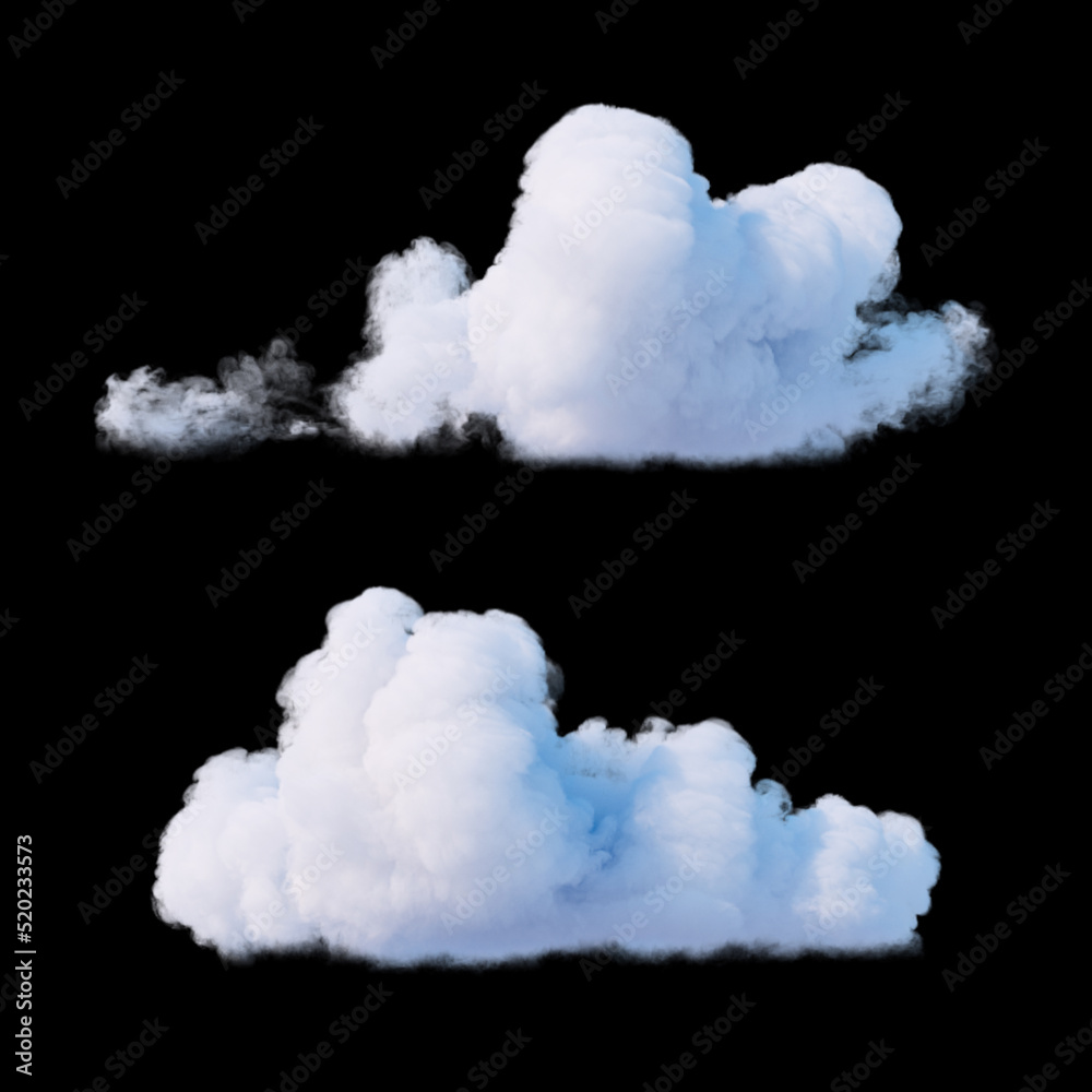 3d render, realistic clouds clip art isolated on black background ...