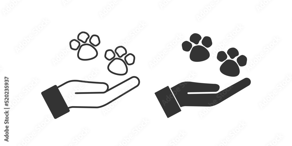 Open palm and dog footprint icon. Hand and paw print symbol. Sign ...