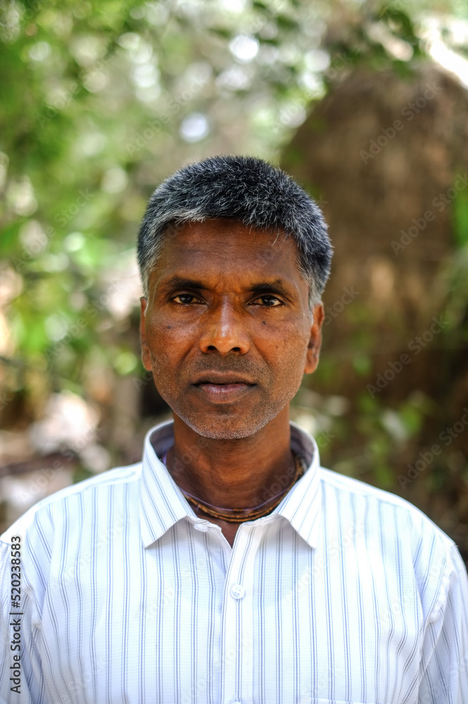 Portrait of south asian confident village man wearing shirt ...