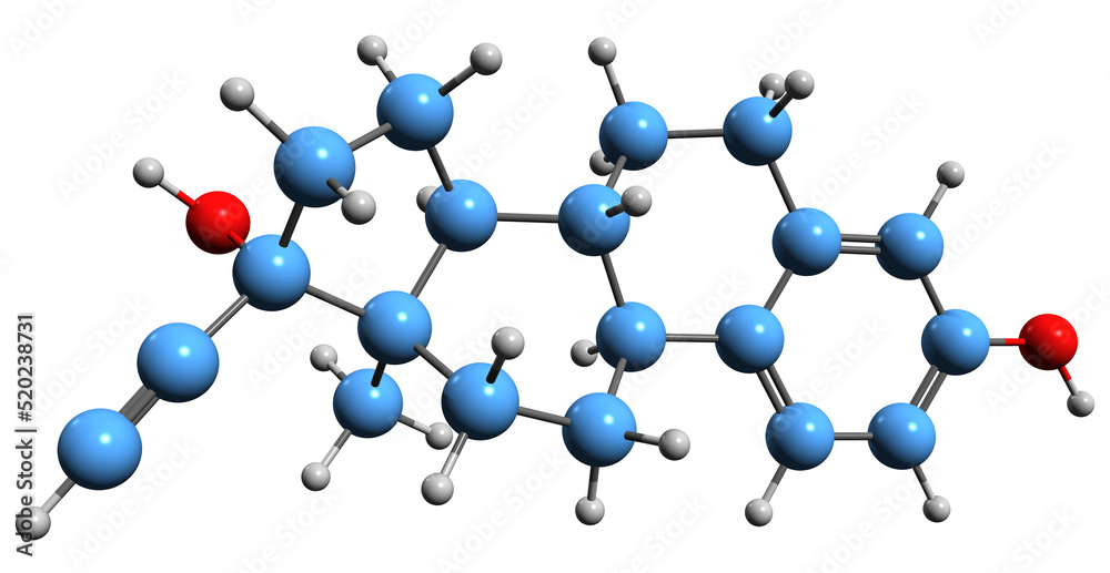 3D image of Ethinylestradiol skeletal formula - molecular chemical ...