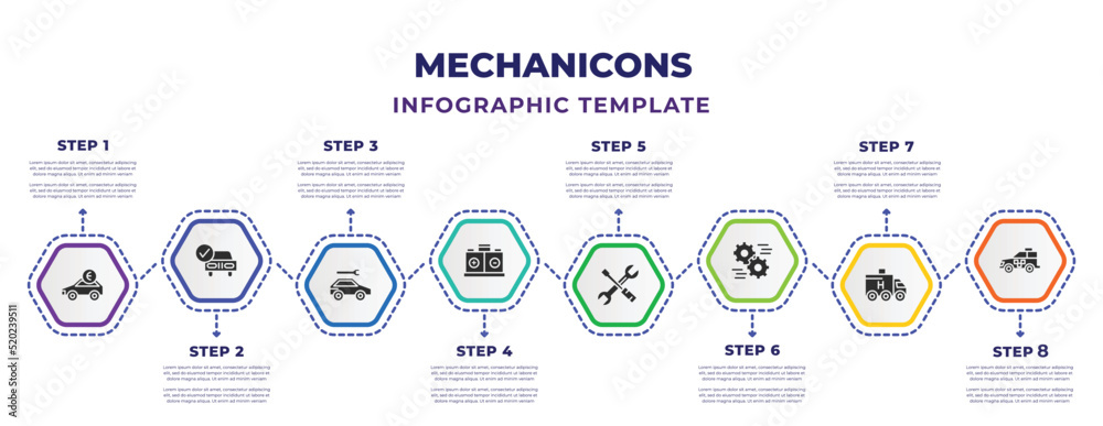 mechanicons infographic design template with car with euro, car repair ...