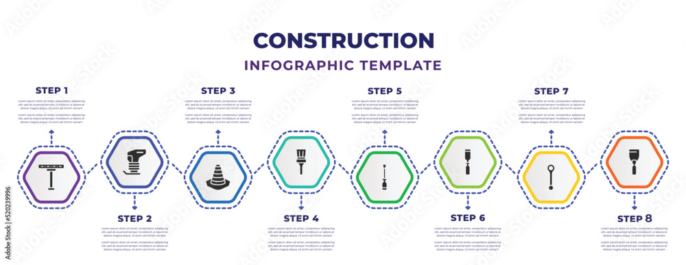 construction infographic design template with boning rod, rammer, cone ...