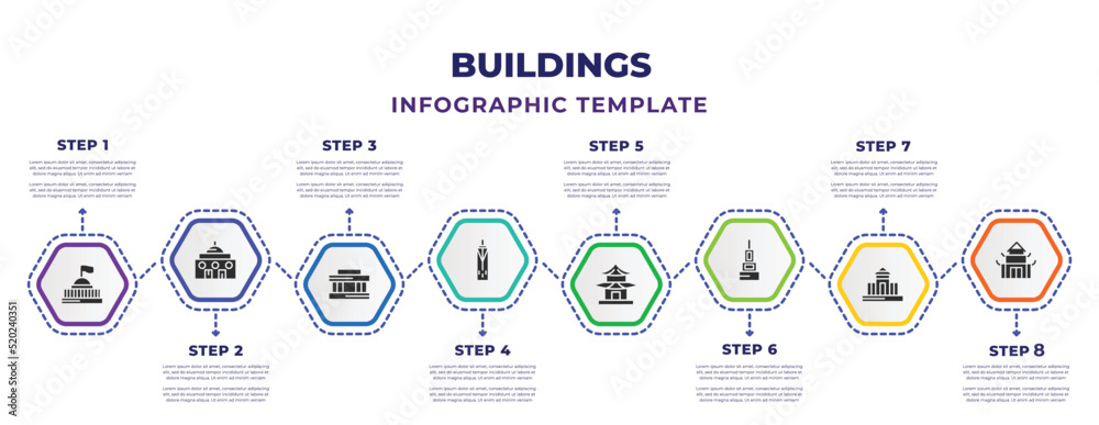 buildings infographic design template with goverment building, gurdwara ...