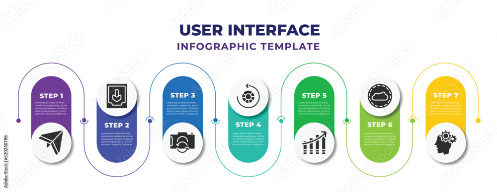 user interface infographic design template with flying origami airplane, mail inbox, switch ...