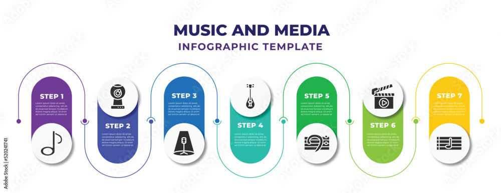 music and media infographic design template with semiquaver, webcam ...