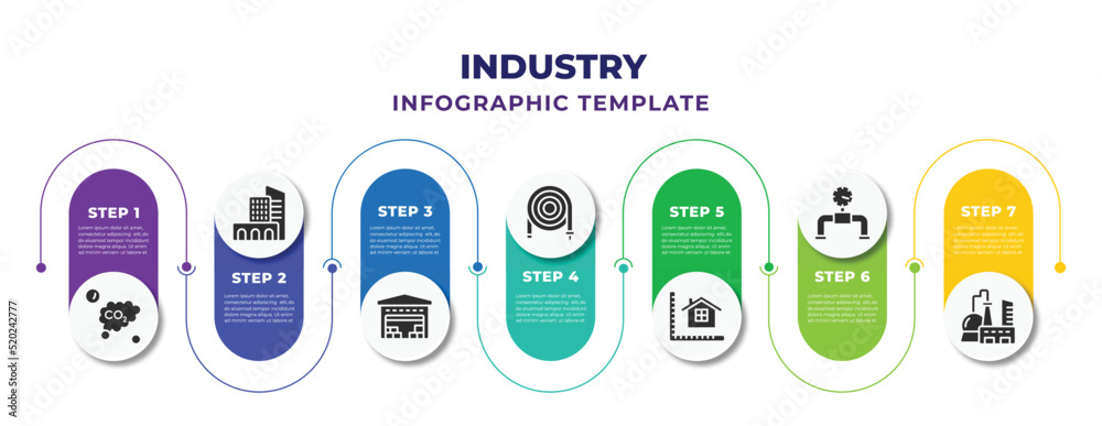 industry infographic design template with co2, showroom, factory stock ...