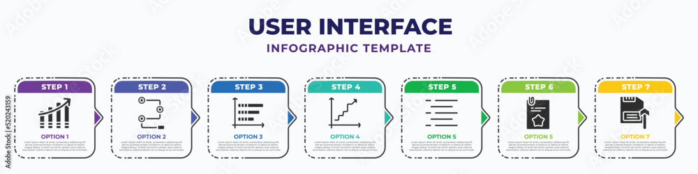 user interface infographic design template with bars chart interface ascending, flow chart ...