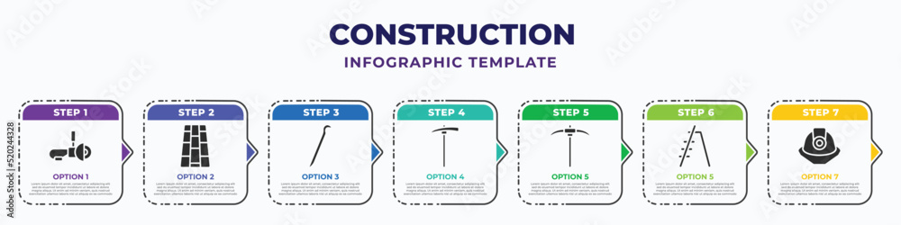 construction infographic design template with angle grinder, paving ...
