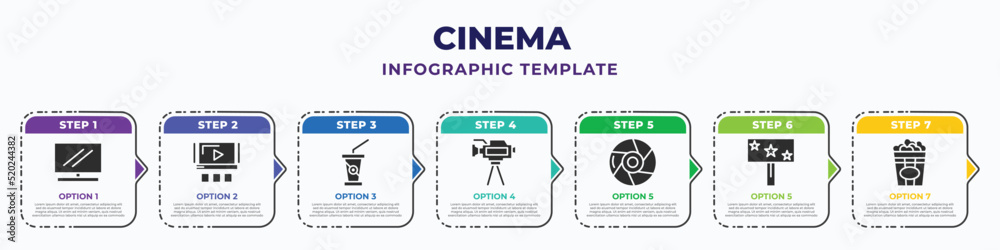 cinema infographic design template with flat tv, cinema screen, papper ...