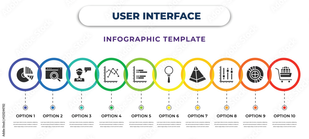 user interface infographic design template with data analysis pie chart interface, data search ...