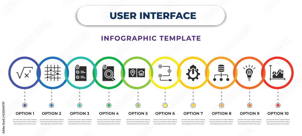 user interface infographic design template with square root, boxed ...
