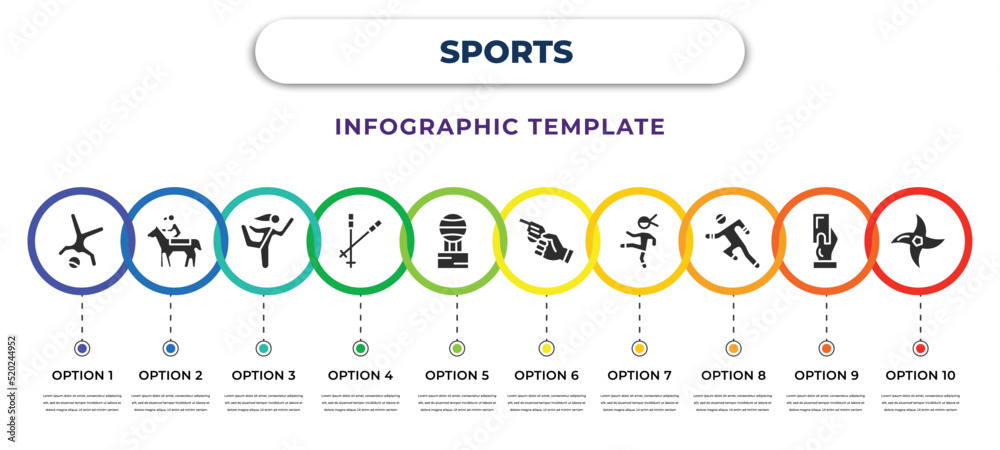 sports infographic design template with cartwheel, horseback, dancer ...
