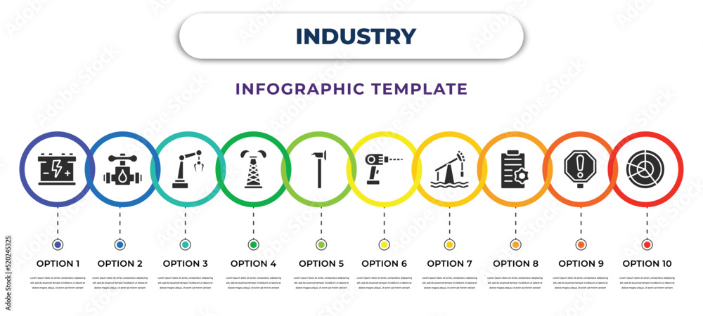 industry infographic design template with industrial battery, valve ...