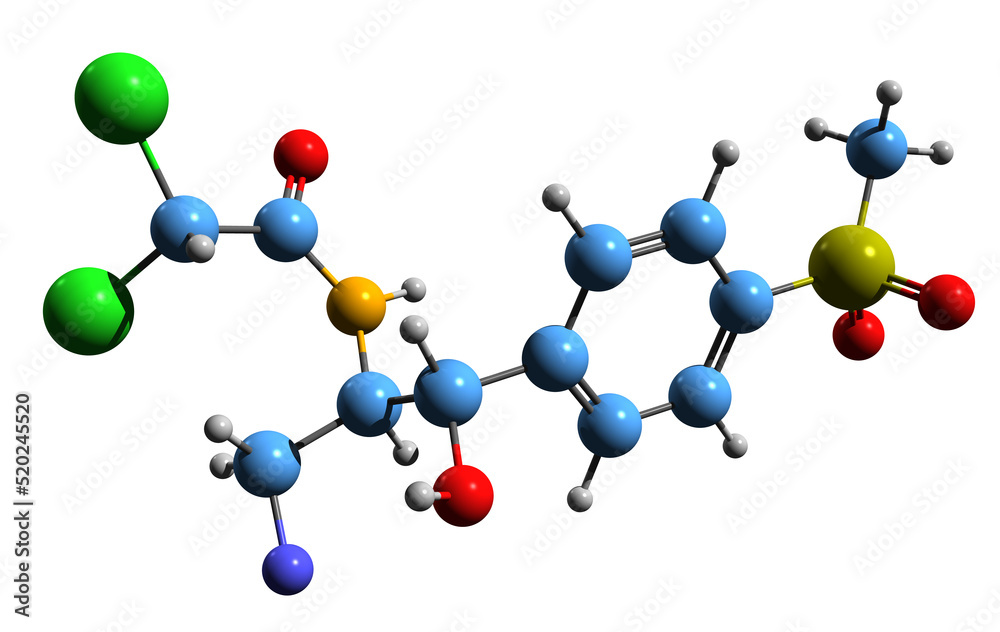 3D image of Florfenicol skeletal formula - molecular chemical structure ...