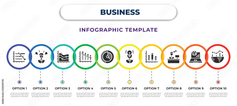 business infographic design template with data analytics descendant ...
