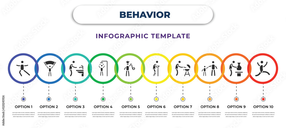 behavior infographic design template with man warming up, man with ...