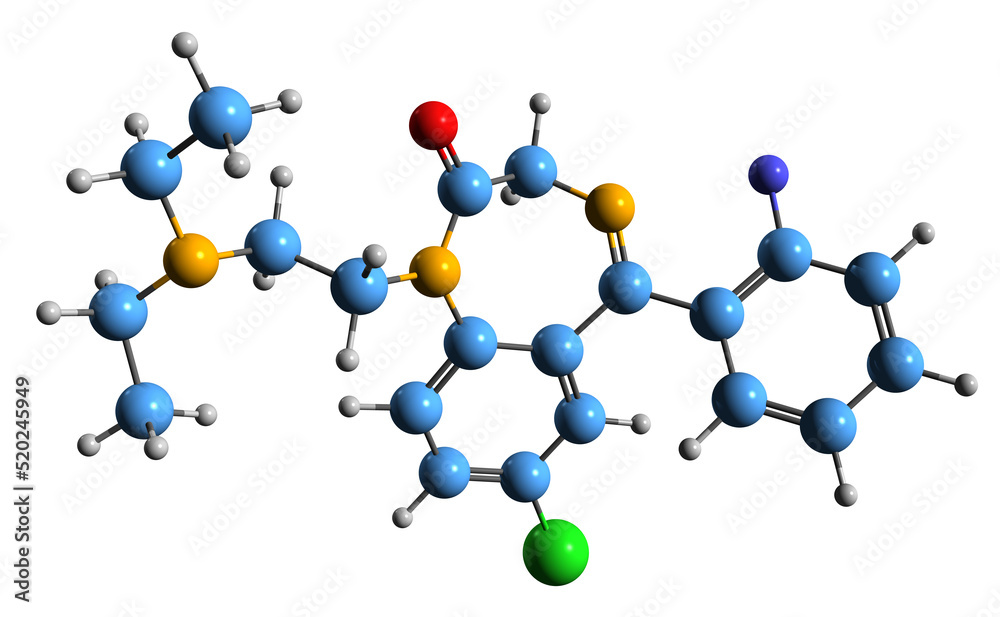 3D image of Flurazepam skeletal formula - molecular chemical structure ...