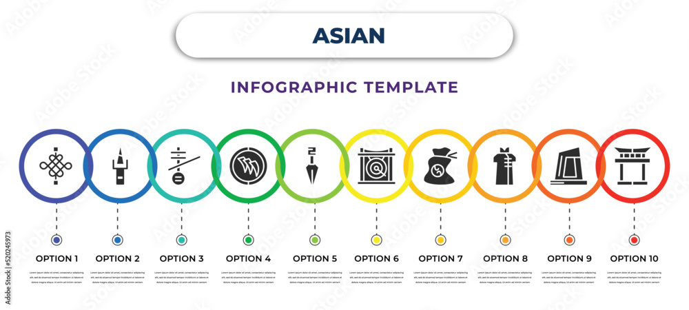 asian infographic design template with chinese knot, sai, erhu, claw ...