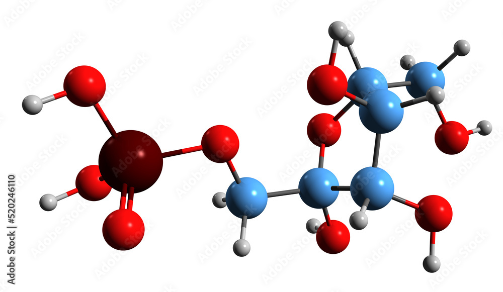 3D image of Fructose 1-phosphate skeletal formula - molecular chemical ...