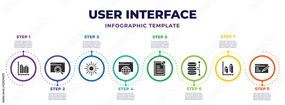 user interface infographic design template with multiple variable continuous chart, data search ...