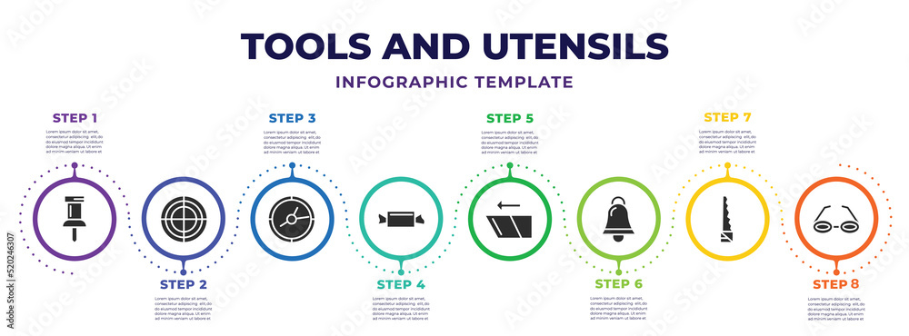 tools and utensils infographic design template with school push pin ...