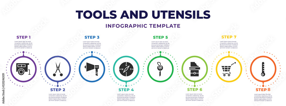 tools and utensils infographic design template with house on wheels ...