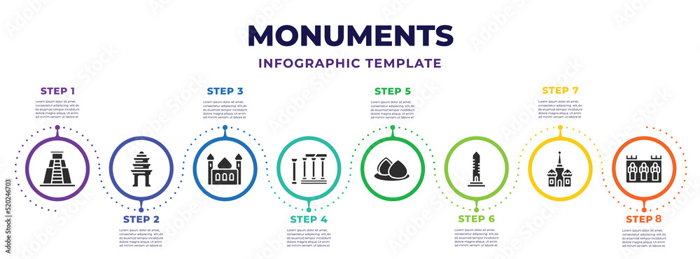 monuments infographic design template with pyramid of the magician ...