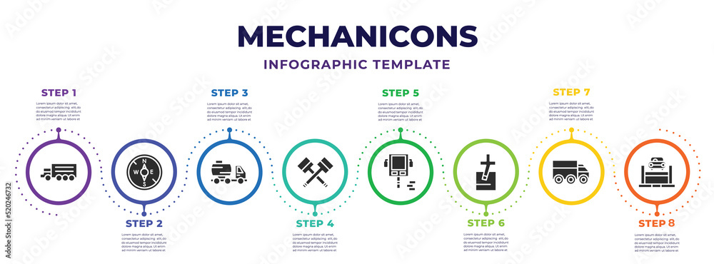 mechanicons infographic design template with truck side view, round ...