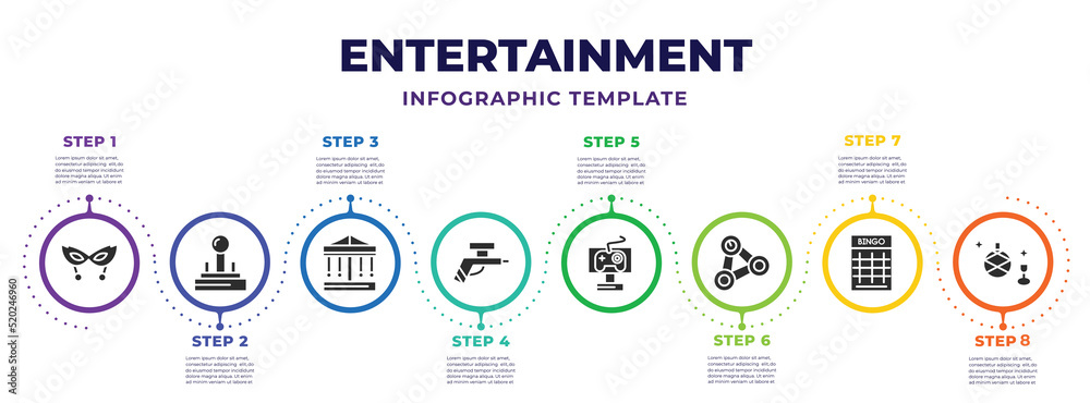 entertainment infographic design template with masquerade, gamepad ...